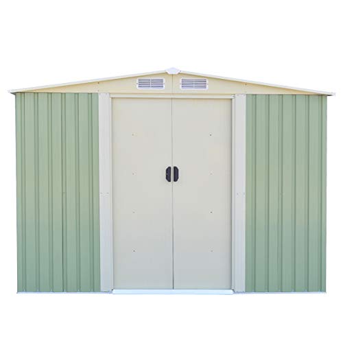 GoplusĀ® Galvanized Steel Outdoor Storage Shed 8.5X 8.5Ft Heavy Duty Tool House W/Sliding Door for Garden Lawn(Light Green)
