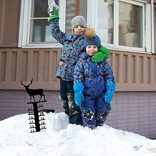 Gift 24cm Snowflake Snow Measuring Instrument Snowmobile Snow Measuring Instrument Metal Snow Measuring Ruler Outdoor Garden Ornament Plumb String (Black, One Size)