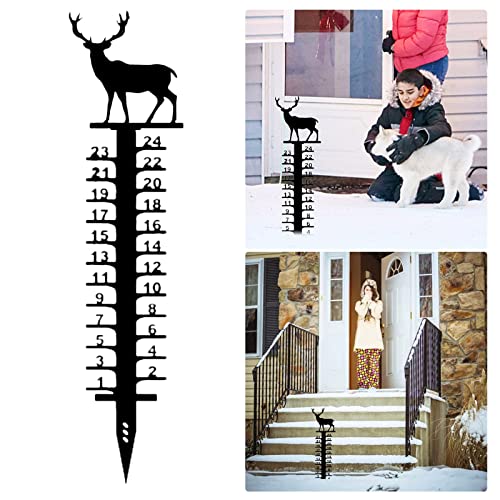 Gift 24cm Snowflake Snow Measuring Instrument Snowmobile Snow Measuring Instrument Metal Snow Measuring Ruler Outdoor Garden Ornament Plumb String (Black, One Size)
