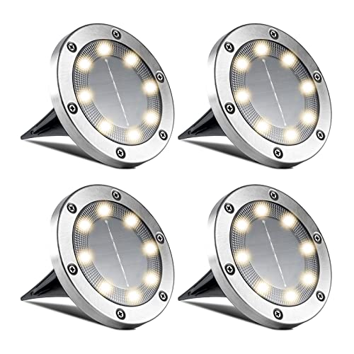 Solar Garden Lights, Plastic Diamond Cover Solar Ground Disk Lights Out Door Waterproof, Decorative Path in-Ground Lights Powered by Solar, for Lawn, Path, Yard, Step and Walkway (warm,4 pack)
