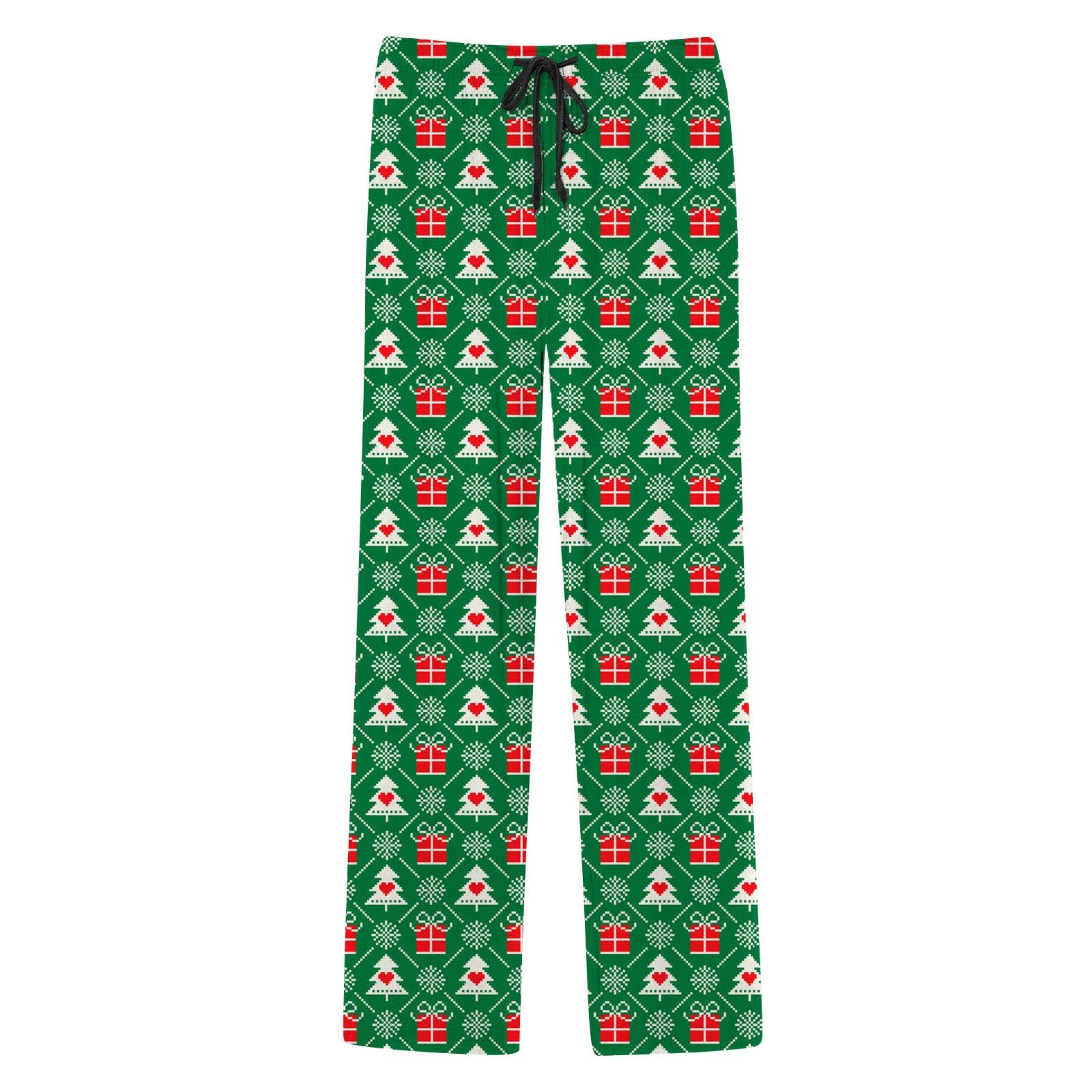 Christmas Pajamas for Men Long Pants Funny Tree Snowflake Print Pajama Bottoms Drawstring Elastic Lightweight Soft Sleepwear (A7-Green,X-Large)