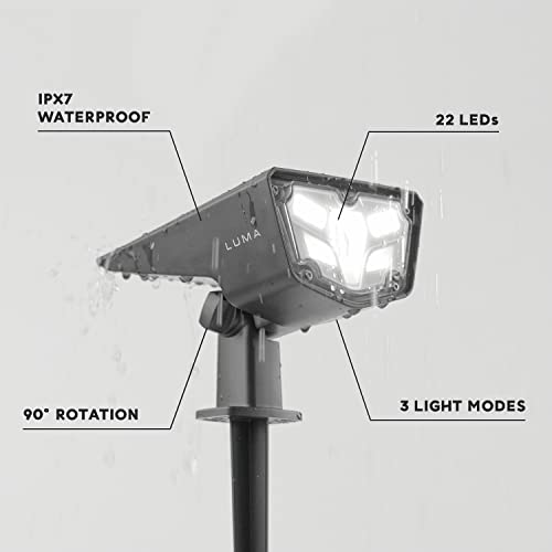 Luma Solar Outdoor Lights 2 Pack | Weatherproof Landscape Lighting with 22 LED Outdoor Lights for Patio, Yard | Garden & Wall Mount | 3 Modes Cool, Warm, Both + Rechargeable All-Night Battery