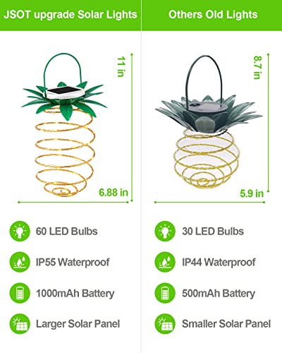 Pineapple Solar Lantern, 2 Pack Solar Lights Outdoor Waterproof 60LEDs, Hanging Solar Lights Outdoor Lantern Garden Decor for Outside Patio Yard Backyard Tree Porch Landscape Lighting, Warm Light