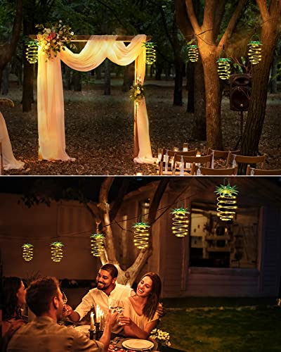 Pineapple Solar Lantern, 2 Pack Solar Lights Outdoor Waterproof 60LEDs, Hanging Solar Lights Outdoor Lantern Garden Decor for Outside Patio Yard Backyard Tree Porch Landscape Lighting, Warm Light