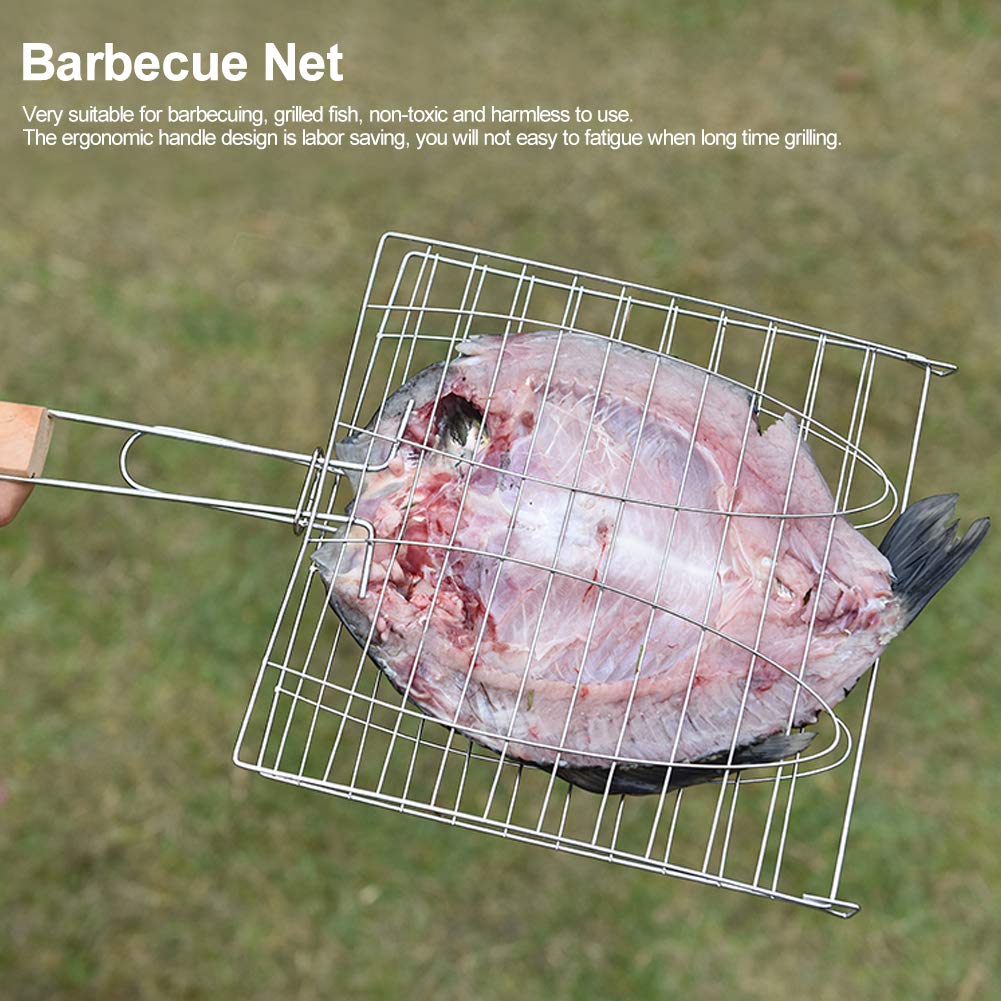 Grill Basket,Stainl Steel Rolling Grilling Baskets,Non-Stick Handle BBQ Net Barbecue Mesh for Outdoor Grilling,Fish Meat Grill Basket for BBQ Oven