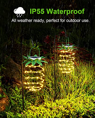 Pineapple Solar Lantern, 2 Pack Solar Lights Outdoor Waterproof 60LEDs, Hanging Solar Lights Outdoor Lantern Garden Decor for Outside Patio Yard Backyard Tree Porch Landscape Lighting, Warm Light