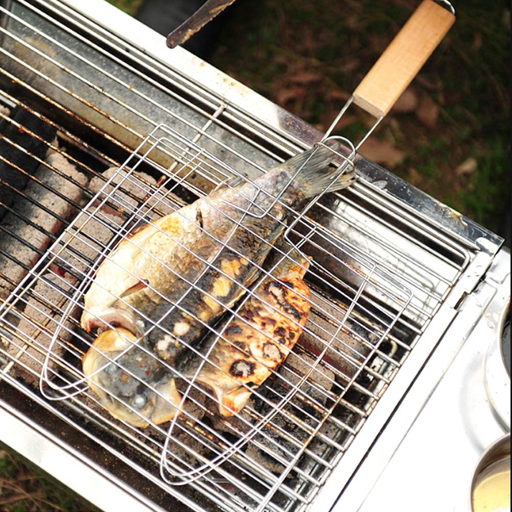 Grill Basket,Stainl Steel Rolling Grilling Baskets,Non-Stick Handle BBQ Net Barbecue Mesh for Outdoor Grilling,Fish Meat Grill Basket for BBQ Oven
