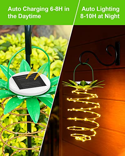 Pineapple Solar Lantern, 2 Pack Solar Lights Outdoor Waterproof 60LEDs, Hanging Solar Lights Outdoor Lantern Garden Decor for Outside Patio Yard Backyard Tree Porch Landscape Lighting, Warm Light