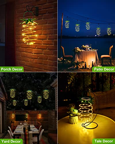 Pineapple Solar Lantern, 2 Pack Solar Lights Outdoor Waterproof 60LEDs, Hanging Solar Lights Outdoor Lantern Garden Decor for Outside Patio Yard Backyard Tree Porch Landscape Lighting, Warm Light