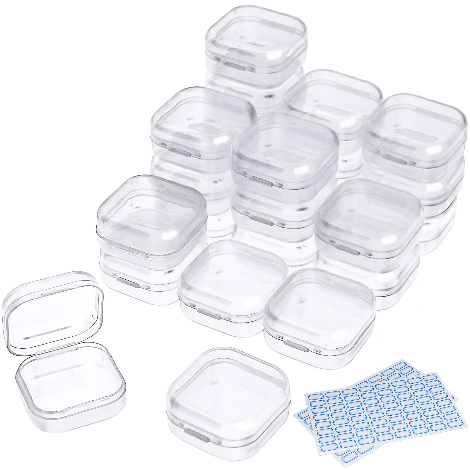 DUOFIRE Small Containers with Lids 24 Packs Plastic Box Clear Small Storage Containers Bead Organizer for Beads, Crafts, Jewelry, Small Items (1.38x1.38x0.7 Inches)