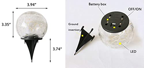 Garden Solar Lights, Cracked Glass Ball Waterproof Warm White LED for Outdoor Decor Decorations Pathway Patio Yard Lawn, 3 Globe (3.9", 4.7", 5.9")