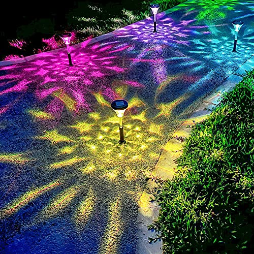 arzerlize Solar Pathway Lights, Bright Dynamic/Color Changing Garden Solar Lights Outdoor Waterproof IP67 Solar Powered Led Path Lights for Yard Landscape Walkway Lawn Ground Decorative 2 Pack