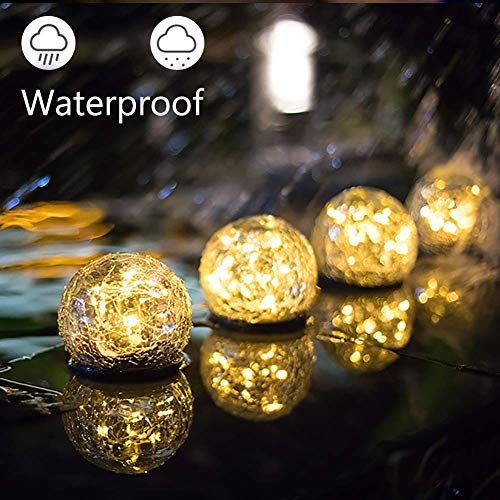 Garden Solar Lights, Cracked Glass Ball Waterproof Warm White LED for Outdoor Decor Decorations Pathway Patio Yard Lawn, 3 Globe (3.9", 4.7", 5.9")