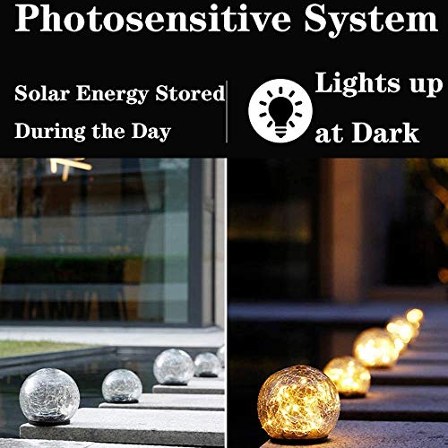 Garden Solar Lights, Cracked Glass Ball Waterproof Warm White LED for Outdoor Decor Decorations Pathway Patio Yard Lawn, 3 Globe (3.9", 4.7", 5.9")