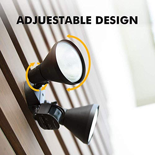 LUTEC 6211BZ-PIR23A 300 Watt Halogen Motion Activated Integrated Dual-Head Floodlight Outdoor, Waterproof Exterior Security Wall Light for Patio, Garden, Yard, Bronze