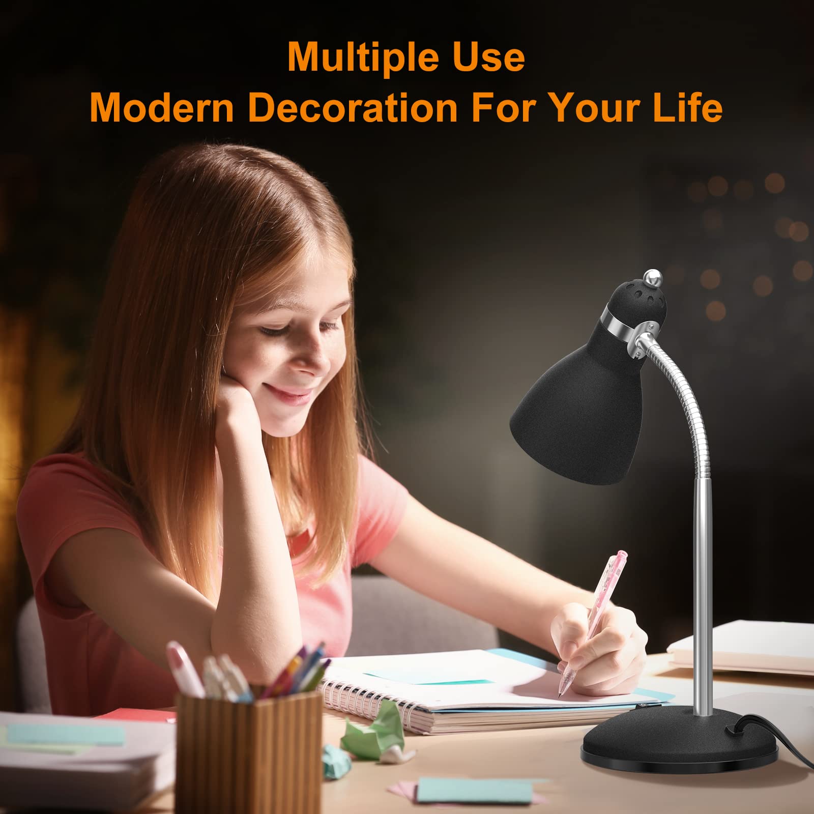 LEPOWER Metal Desk Lamp, Eye-Caring Table Lamp, Study Lamps with Flexible Goose Neck for Bedroom and Office (Sandy Black)