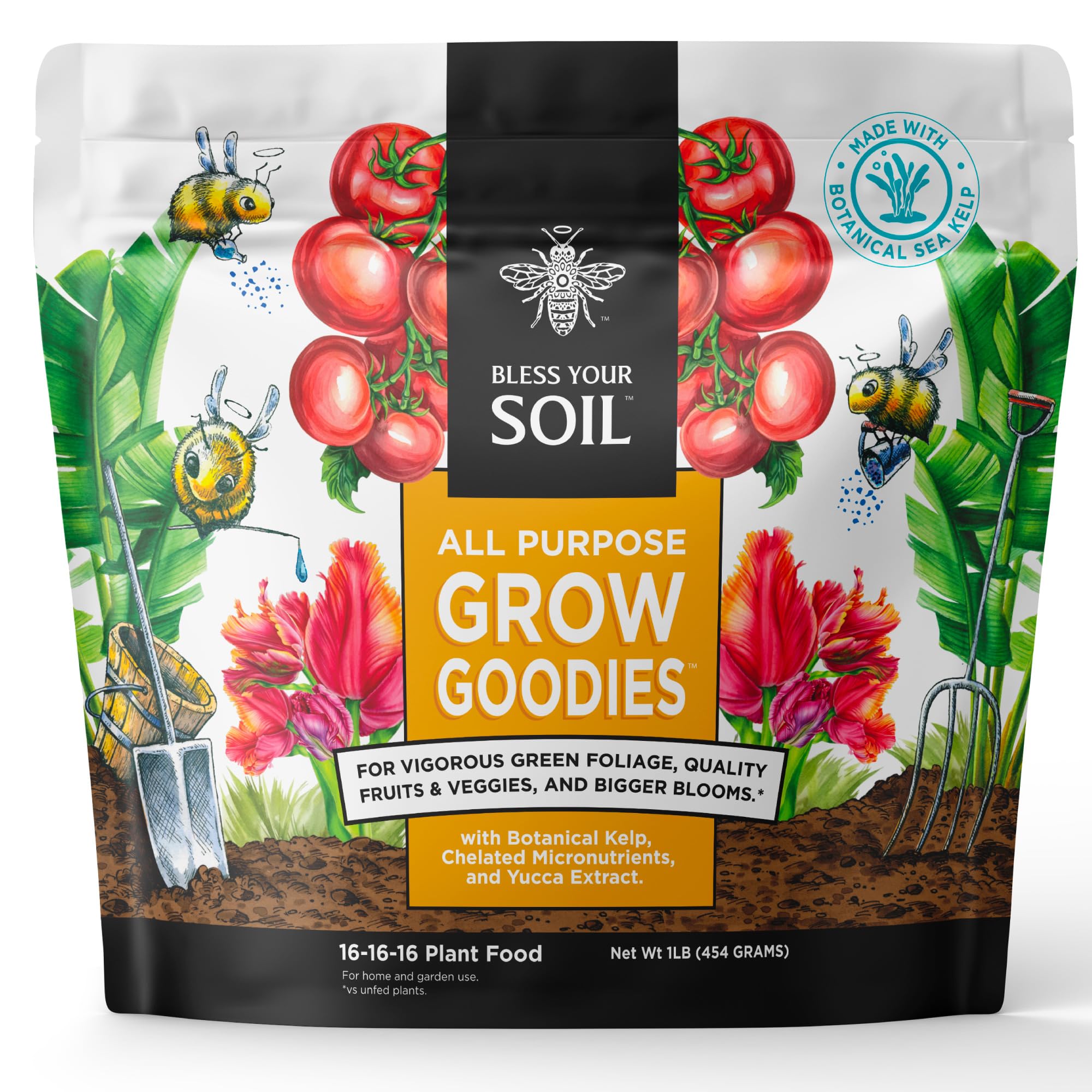 Grow Goodies All Purpose Plant Superfood : Lawn & Garden : Complete Minerals + Kelp + Yucca : 1LB : Bless Your Soil