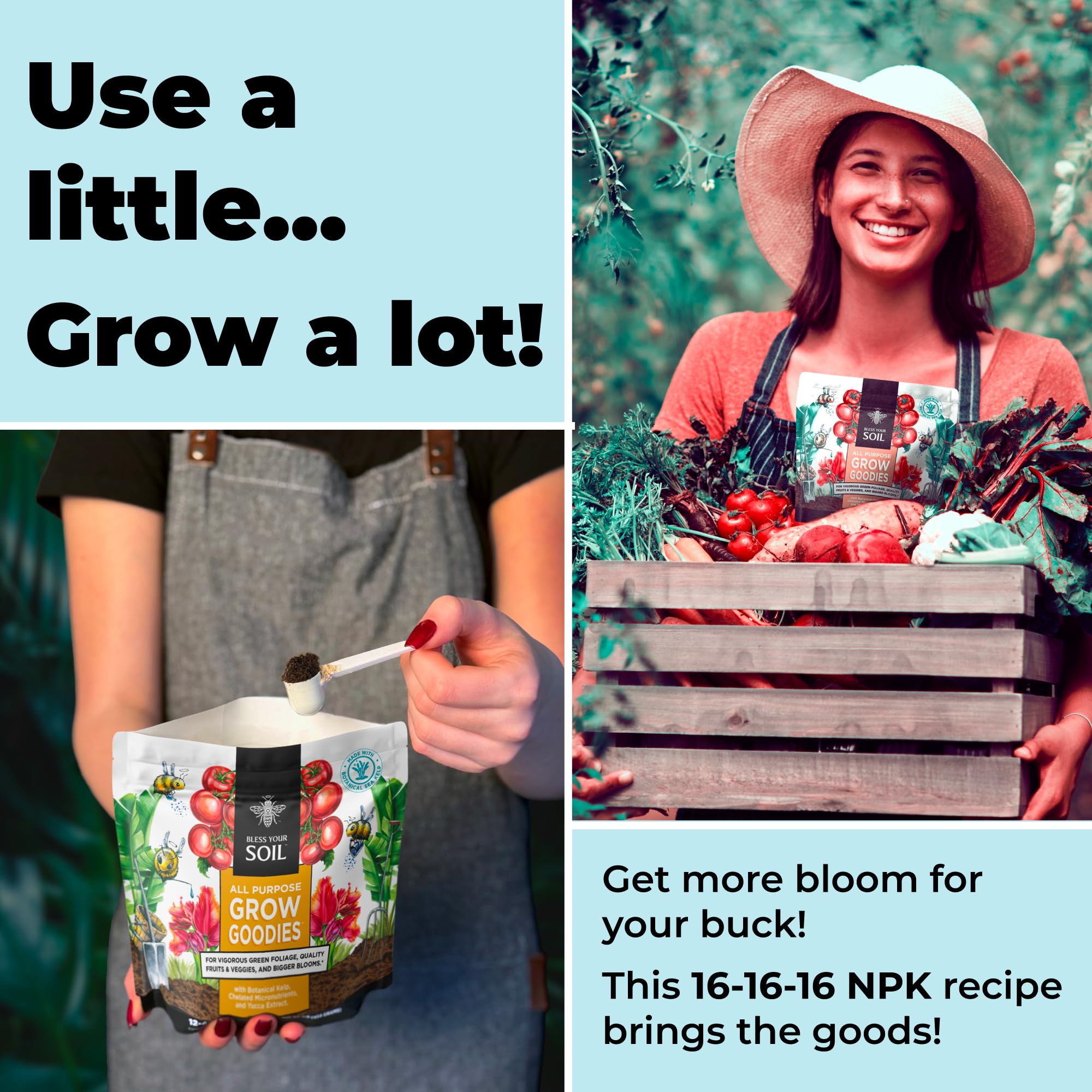 Grow Goodies All Purpose Plant Superfood : Lawn & Garden : Complete Minerals + Kelp + Yucca : 1LB : Bless Your Soil