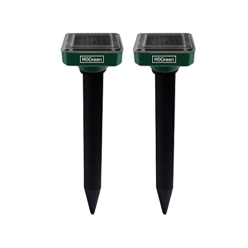 HDGreen Solar-Powered Sonic Pest Repeller for Moles and Rodents, 2 Pack,Animal-Safe Repellent, Waterproof and Weather Resistant, Large Outdoor Coverage