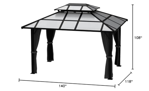 ZEPYARD Hardtop Gazebo 10x12 FT Polycarbonate Double Roof with Netting and Curtains