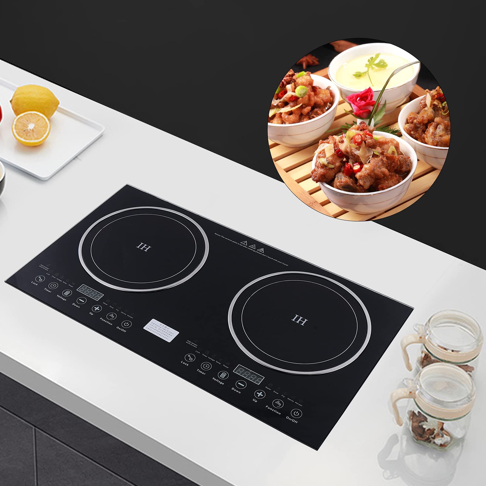 1200W+1400W Double Induction Cooktop, Portable Electric Induction Cooker and Ceramic-Cooker, Commercial Induction Cooktop, Hot Plate Countertop Burner, Electric Hot Plate with Sensor Touch