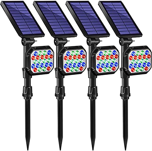 DBF 7 Color Changing Solar Spot Lights Outdoor, 22 LED Solar Landscape Lights Solar Halloween Christmas Lights Outdoor Waterproof Decorations Solar Spotlight Lights for Garden Yard Patio, 4 Pack