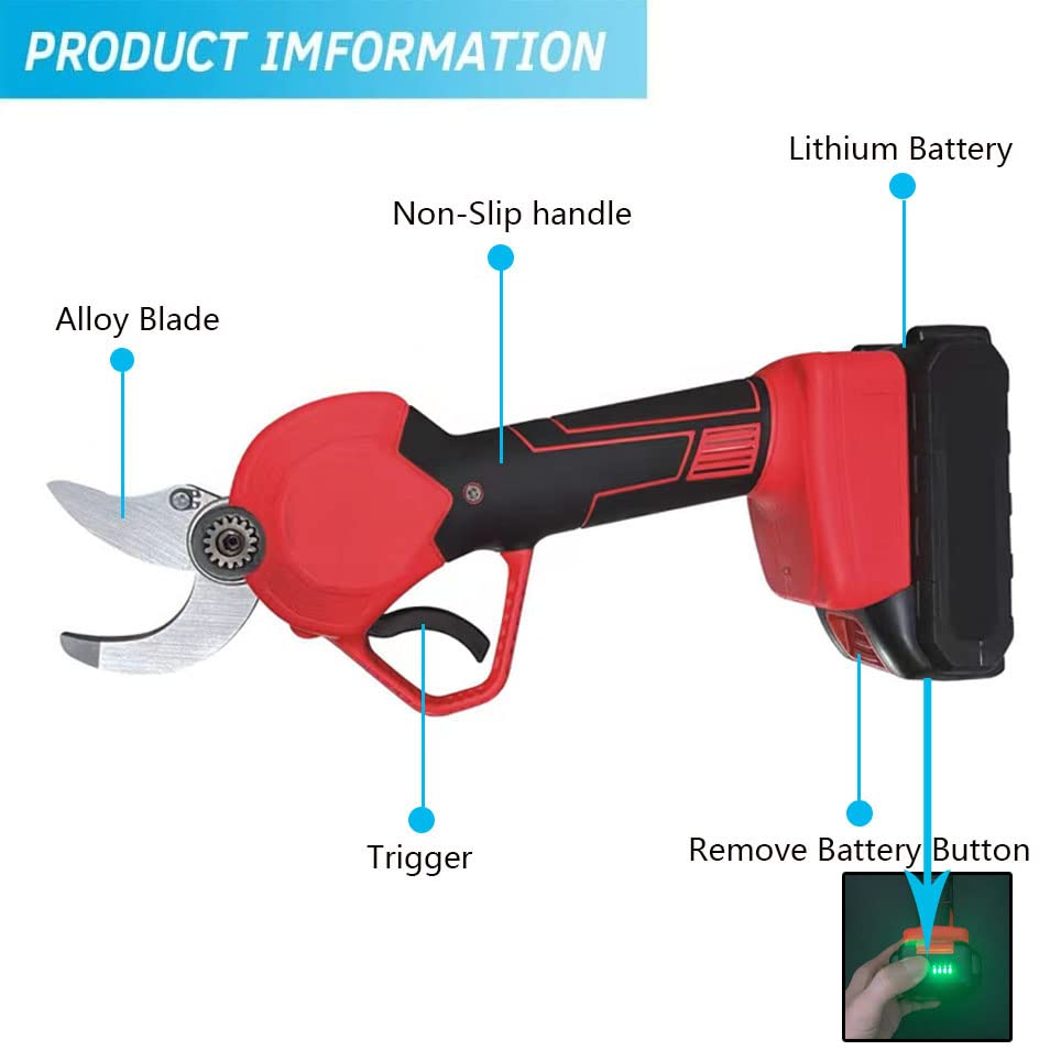 Zfyoung Electric Pruning Shears, 30mm(1.18 Inch) Cutting Diameter, Professional Cordless Pruner Branch Trimmer, Electric Branch Scissors with 2PCS Rechargeable Lithium Battery Powered, Garden Tools