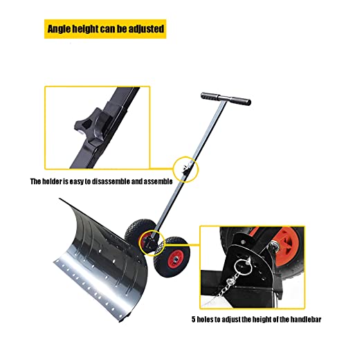 KOKMAT Snow Shovels, Rolling Snow Pusher 10in Wheels, Heavy Duty Metal Snow Pusher with Adjustable Height and Angle for Driveway, Garden, Pavement Cleaning (Size : Double Pole)