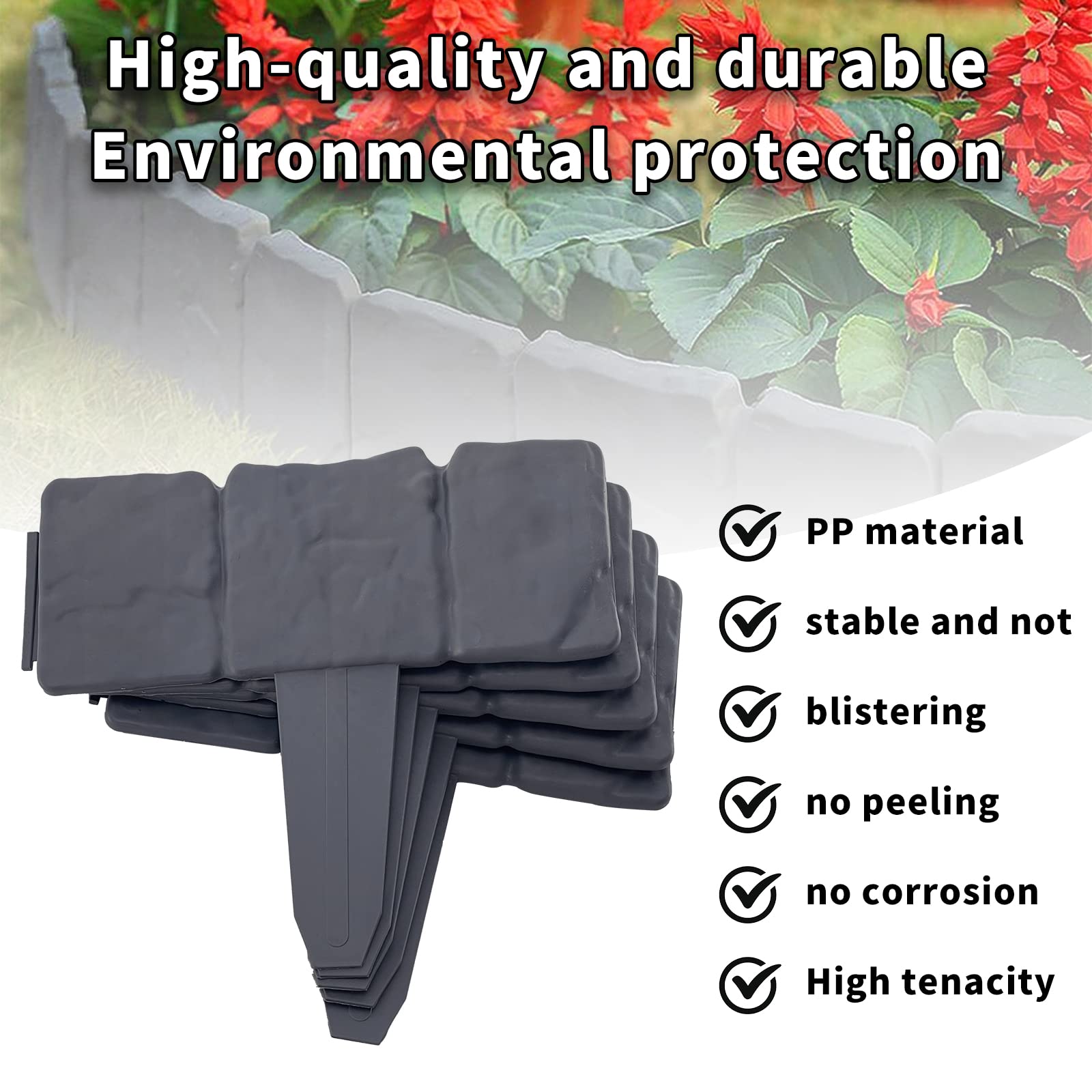 Garden Landscape Edging Borders, Plant Flower Edging for Landscaping, Plastic Interlocking Lawn Edging, Imitation Stone Landscape Border for DIY Outdoor Patio Balcony Yard Landscaping (20, Grey)