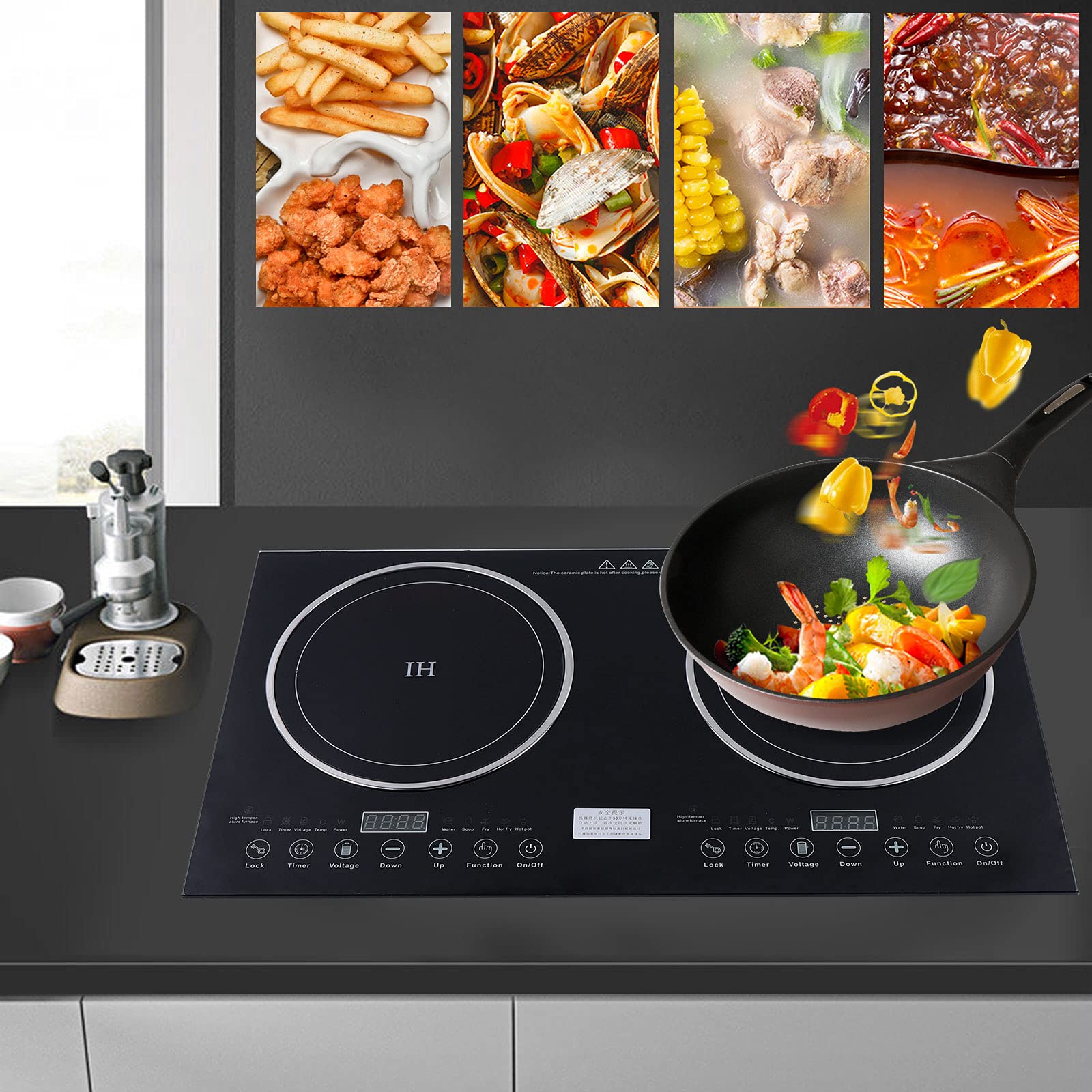 Double Induction Cooktop, 1200W and 1400W Portable Electric Induction Cooker And Ceramic-Cooker Cooktop Countertop Double Burner for Kitchen