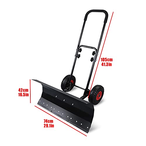 KOKMAT Snow Shovels, Rolling Snow Pusher 10in Wheels, Heavy Duty Metal Snow Pusher with Adjustable Height and Angle for Driveway, Garden, Pavement Cleaning (Size : Double Pole)