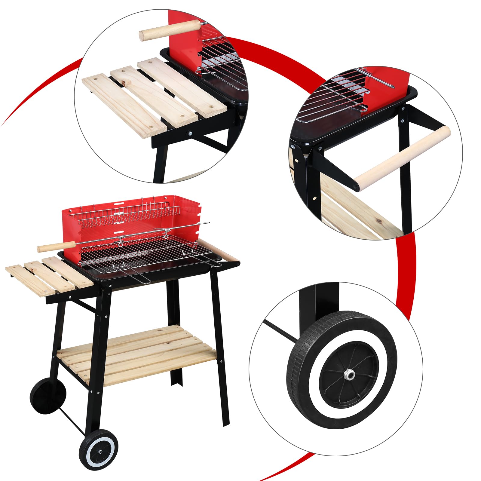 Charcoal Grill Outdoor With Side Tables, Barbecue Grill Backyard Griller Party Bbq Picnic Patio Cooking Charcoal Bbq for Wedding Gift 33.46"L x 16.54"W x33.86"H