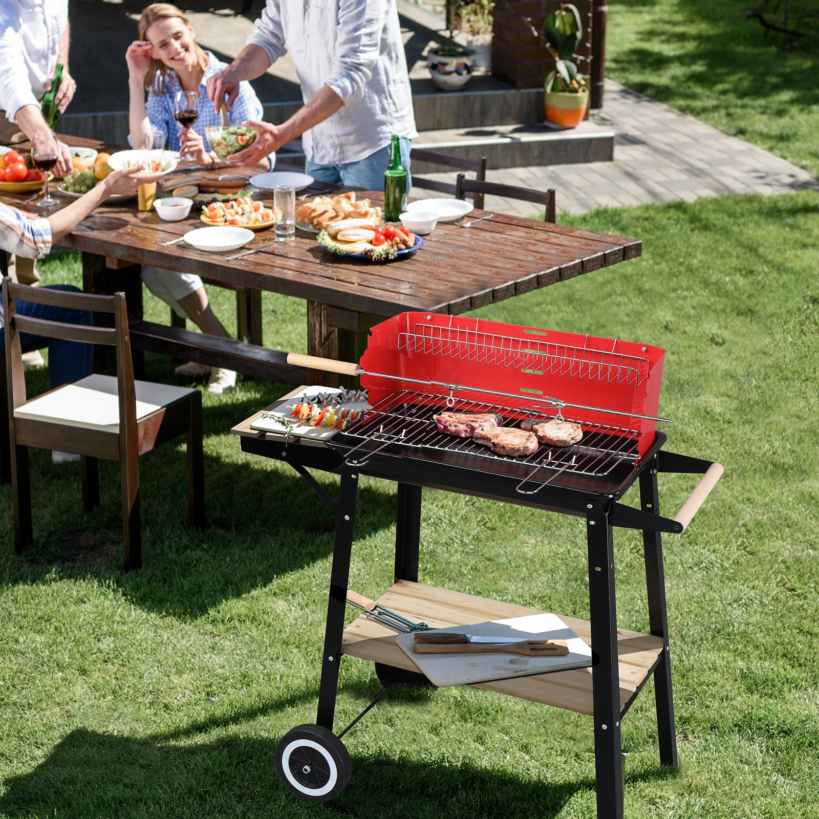 Charcoal Grill Outdoor With Side Tables, Barbecue Grill Backyard Griller Party Bbq Picnic Patio Cooking Charcoal Bbq for Wedding Gift 33.46"L x 16.54"W x33.86"H