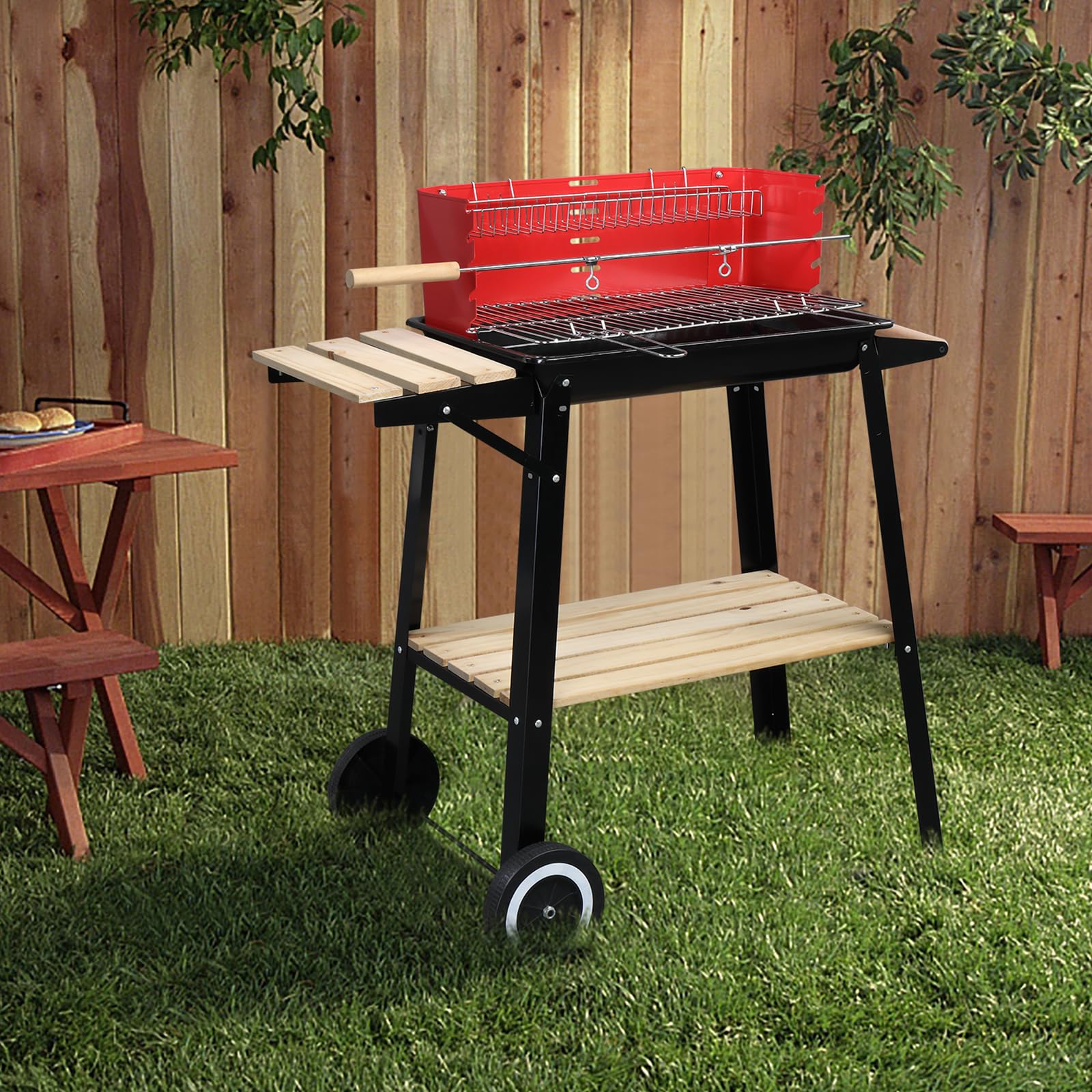 Charcoal Grill Outdoor With Side Tables, Barbecue Grill Backyard Griller Party Bbq Picnic Patio Cooking Charcoal Bbq for Wedding Gift 33.46"L x 16.54"W x33.86"H