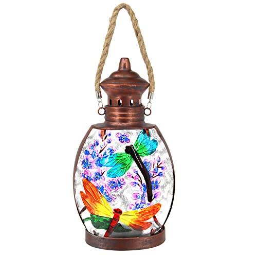 SUBOLO Hanging Solar Lantern Outdoor Waterproof Dragonfly Decor Solar Lights Tabletop Lamp for Outdoor Garden Yard Patio Ornament