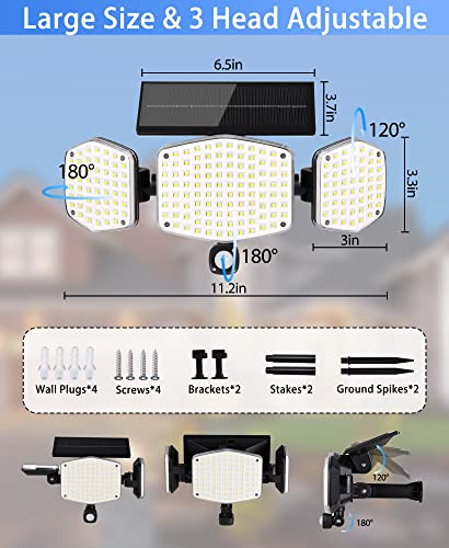 HAARAY Solar Outdoor Lights Motion Sensor Outdoor Lights with Ground Stakes, 208 LED Super Bright IP65 Waterproof 3 Head Security Flood Lights for Front Door Garden Porch Fence