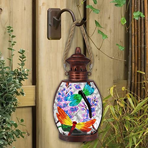 SUBOLO Hanging Solar Lantern Outdoor Waterproof Dragonfly Decor Solar Lights Tabletop Lamp for Outdoor Garden Yard Patio Ornament