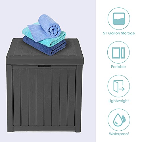 Patio Storage Box 51 Gallon Small Deck Boxes Outdoor Waterproof Patio Cushion Storage Outside Container for Pool Towel, Garden Tools, Toys, Grey