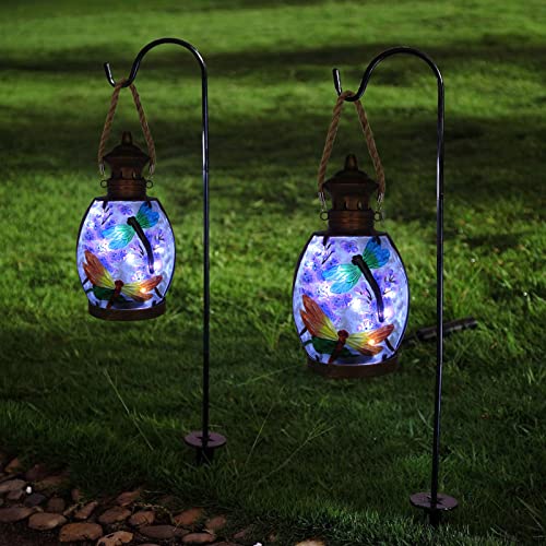 SUBOLO Hanging Solar Lantern Outdoor Waterproof Dragonfly Decor Solar Lights Tabletop Lamp for Outdoor Garden Yard Patio Ornament
