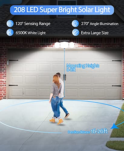 HAARAY Solar Outdoor Lights Motion Sensor Outdoor Lights with Ground Stakes, 208 LED Super Bright IP65 Waterproof 3 Head Security Flood Lights for Front Door Garden Porch Fence