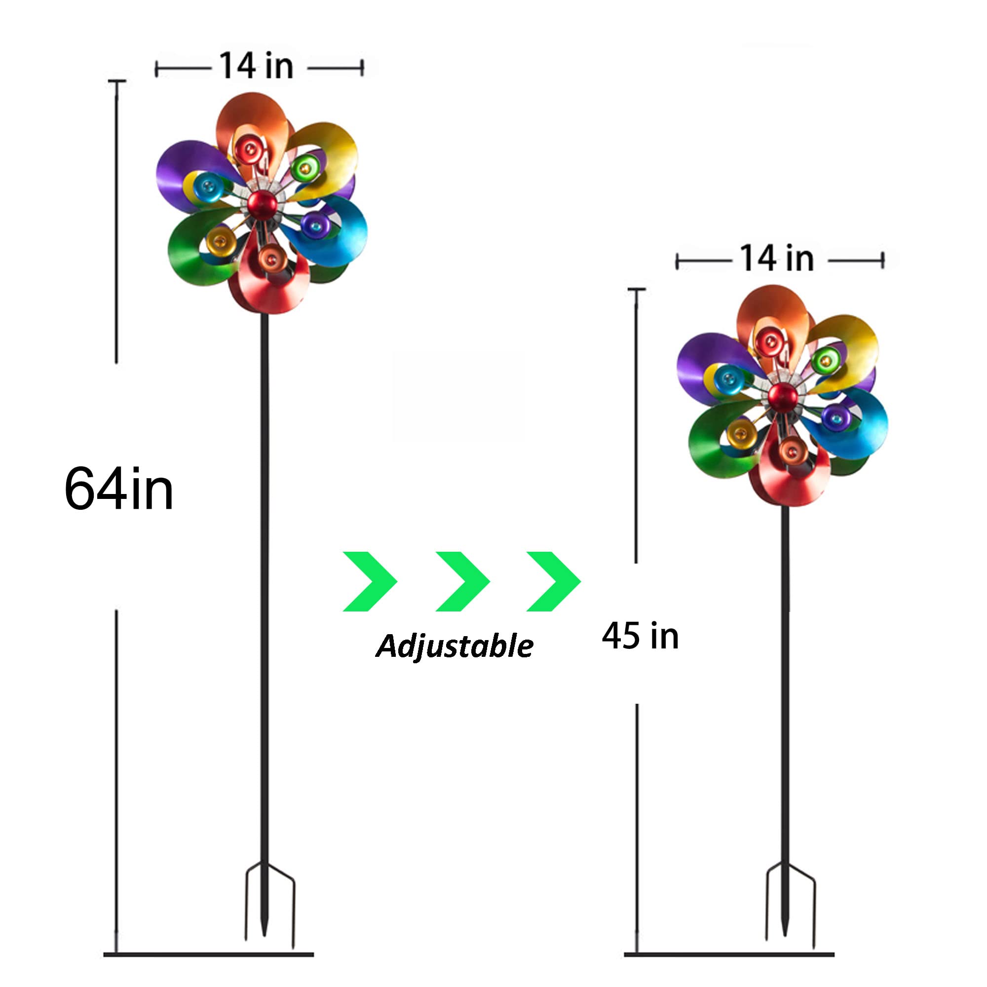 Foooqu Wind Spinner 15 inch Dia 64 inch Peacock Wind Outdoor Metal Garden Lawn Yard Patio Decoration Weather Vane for Garden