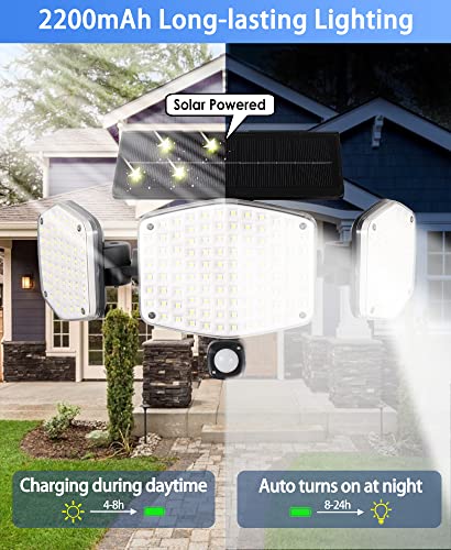 HAARAY Solar Outdoor Lights Motion Sensor Outdoor Lights with Ground Stakes, 208 LED Super Bright IP65 Waterproof 3 Head Security Flood Lights for Front Door Garden Porch Fence