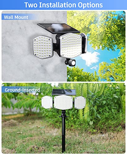 HAARAY Solar Outdoor Lights Motion Sensor Outdoor Lights with Ground Stakes, 208 LED Super Bright IP65 Waterproof 3 Head Security Flood Lights for Front Door Garden Porch Fence