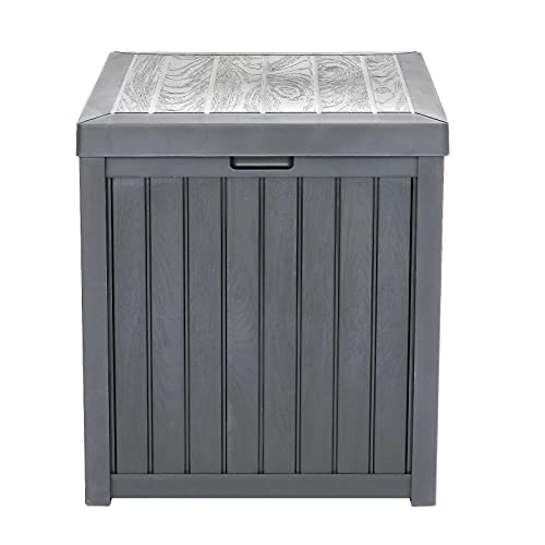 Goujxcy 51 Gallon Indoor/Outdoor Deck Box,Plastic Storage Box Waterproof Storage Container Organization for Patio Furniture,Garden Tools and Pool Toys, Storage bench seating (Wood-Look Design)
