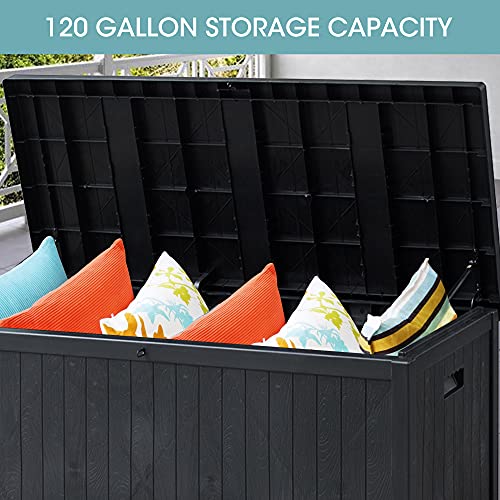 SUNVIVI OUTDOOR Patio Storage Deck Box, 120 Gallon Outdoor Deck Boxes with Handles Water-Resistant Storage Box Container for Outdoor Pillows/Cushions, Garden Tools and Pool Toys
