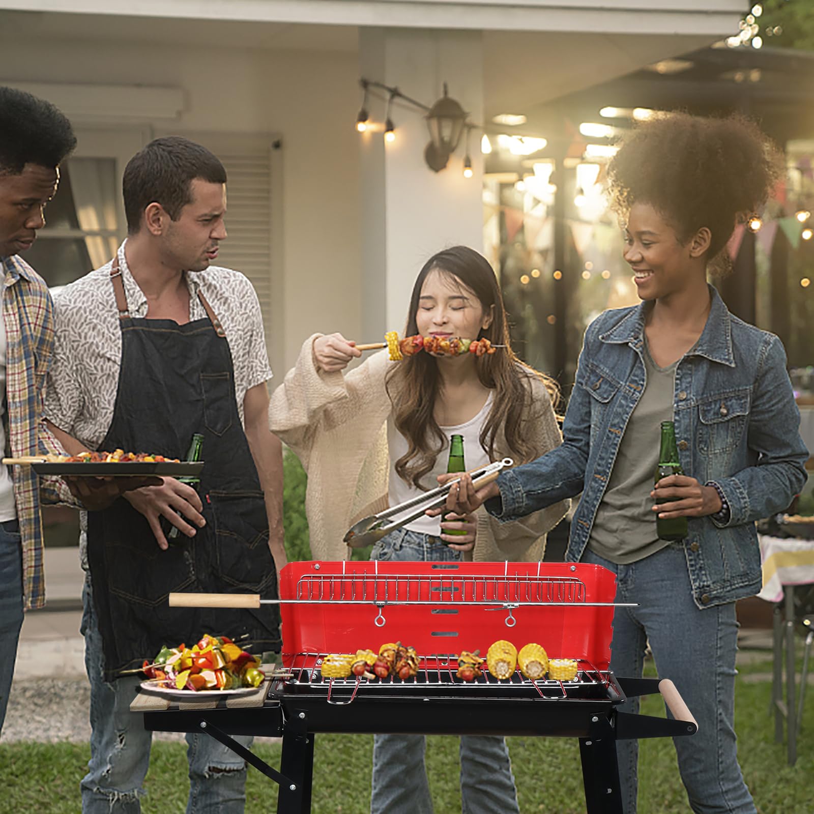 Charcoal Grill Outdoor With Side Tables, Barbecue Grill Backyard Griller Party Bbq Picnic Patio Cooking Charcoal Bbq for Wedding Gift 33.46"L x 16.54"W x33.86"H