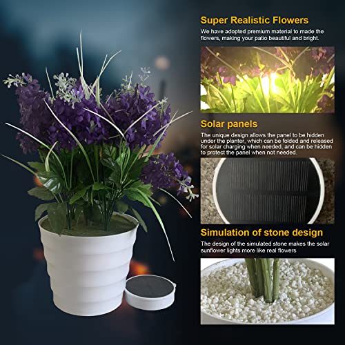 UFUNDA Outdoor Solar Flower Lights with Pot, Landscape Pathway Decorative LED Lights, UV Resistant Lavender Solar Lights Outdoor Waterproof for Garden Decor, Lawn, Patio,Courtyard, Sidewalk(Lavender)