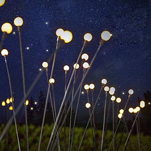 UN UNITEDTIME 2 Pcs Solar Firefly Lights Outdoor Waterproof, Solar Starburst Swaying Garden Lights, Swaying When Wind Blows Solar Garden Lights Outdoor Decorative String Lights (Warm)