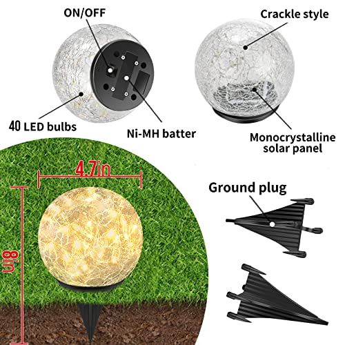 Solar Lights Outdoor, 2 Pack 40 LED Cracked Glass Solar Garden Lights, Waterproof Solar Ground Lights for Yard, Patio, Walkway, Lawn, Pathway, Solar Outdoor Decorative Lights (4.7 Inch, Warm White)