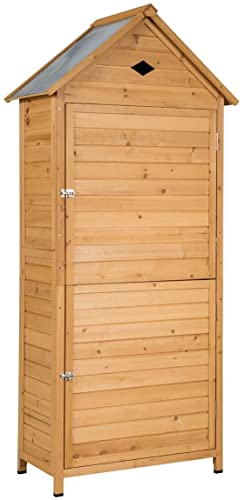 GRAFFY Garden Storage Shed, Outdoor Garden Tools Cabinet with 2 Lockable Doors, Wooden Storage Cabinet with Galvanized Sheet Roof for Garden, Yard, Patio